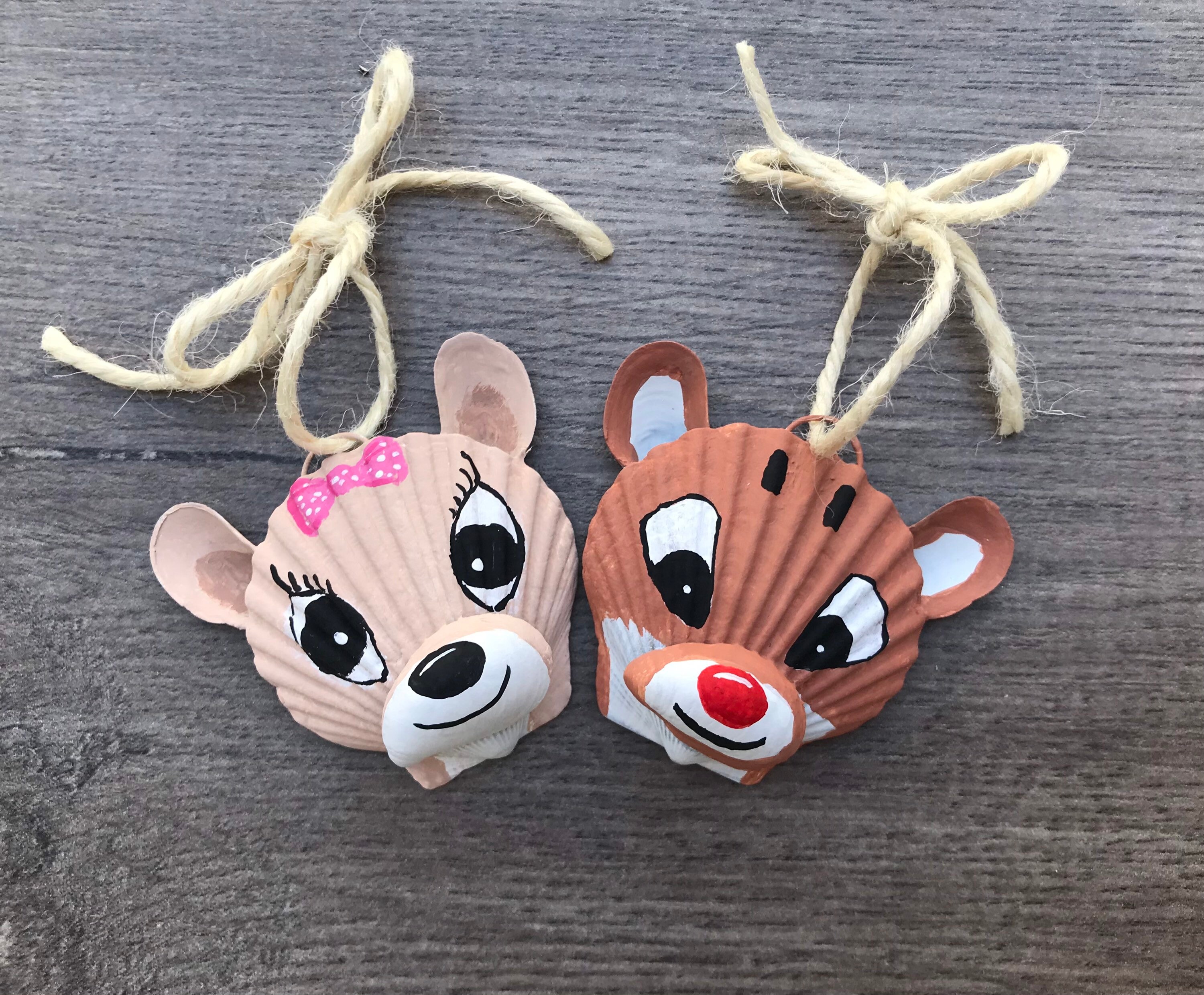 Seashell Rudolph the Red Nosed Reindeer and Clarice Ornaments ...