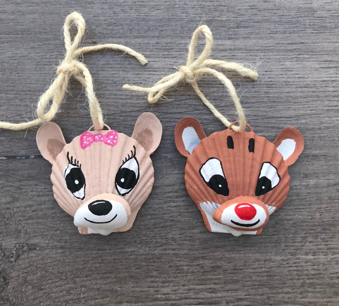Seashell Rudolph the Red Nosed Reindeer and Clarice Ornaments ...