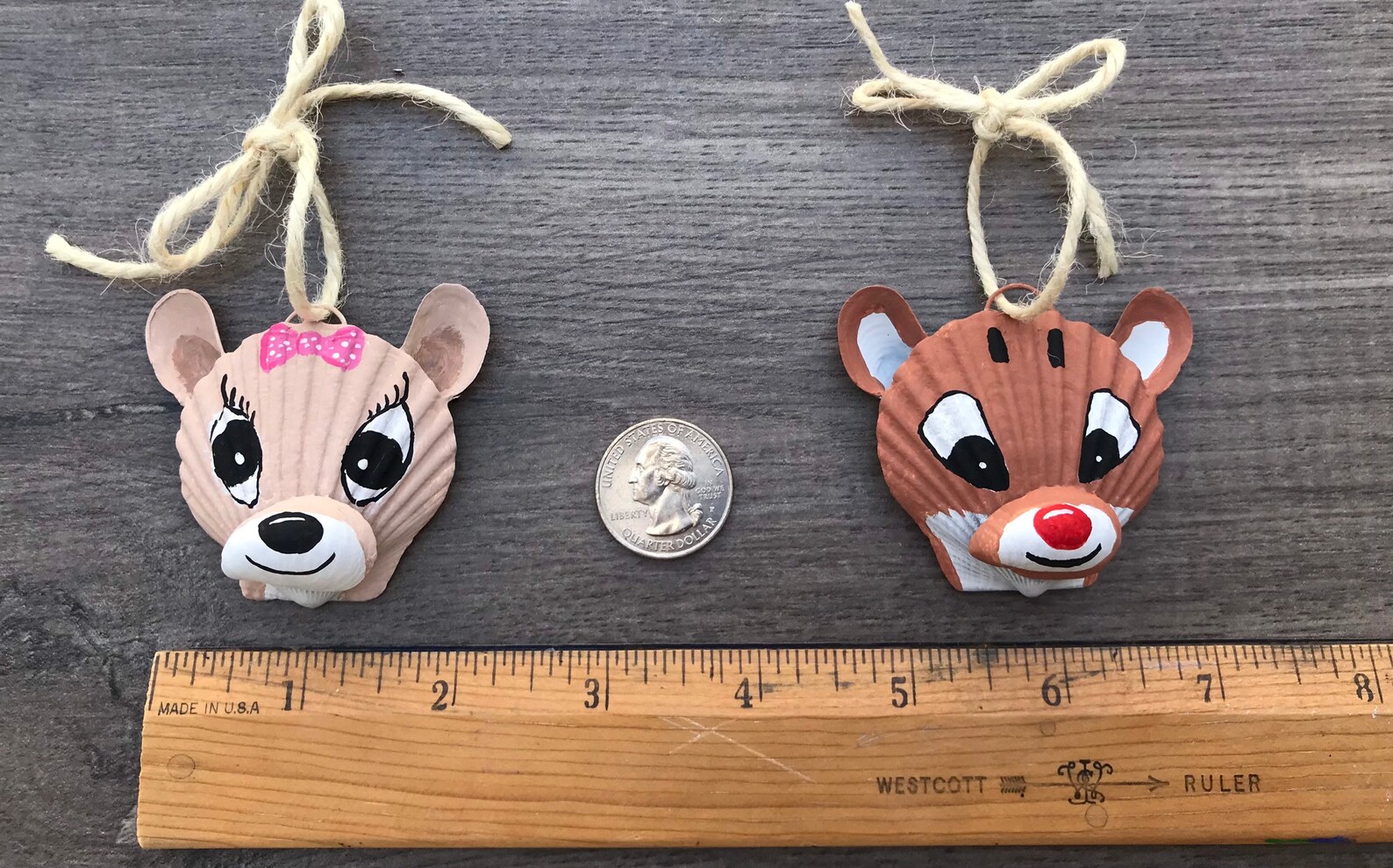Seashell Rudolph the Red Nosed Reindeer and Clarice Ornaments ...