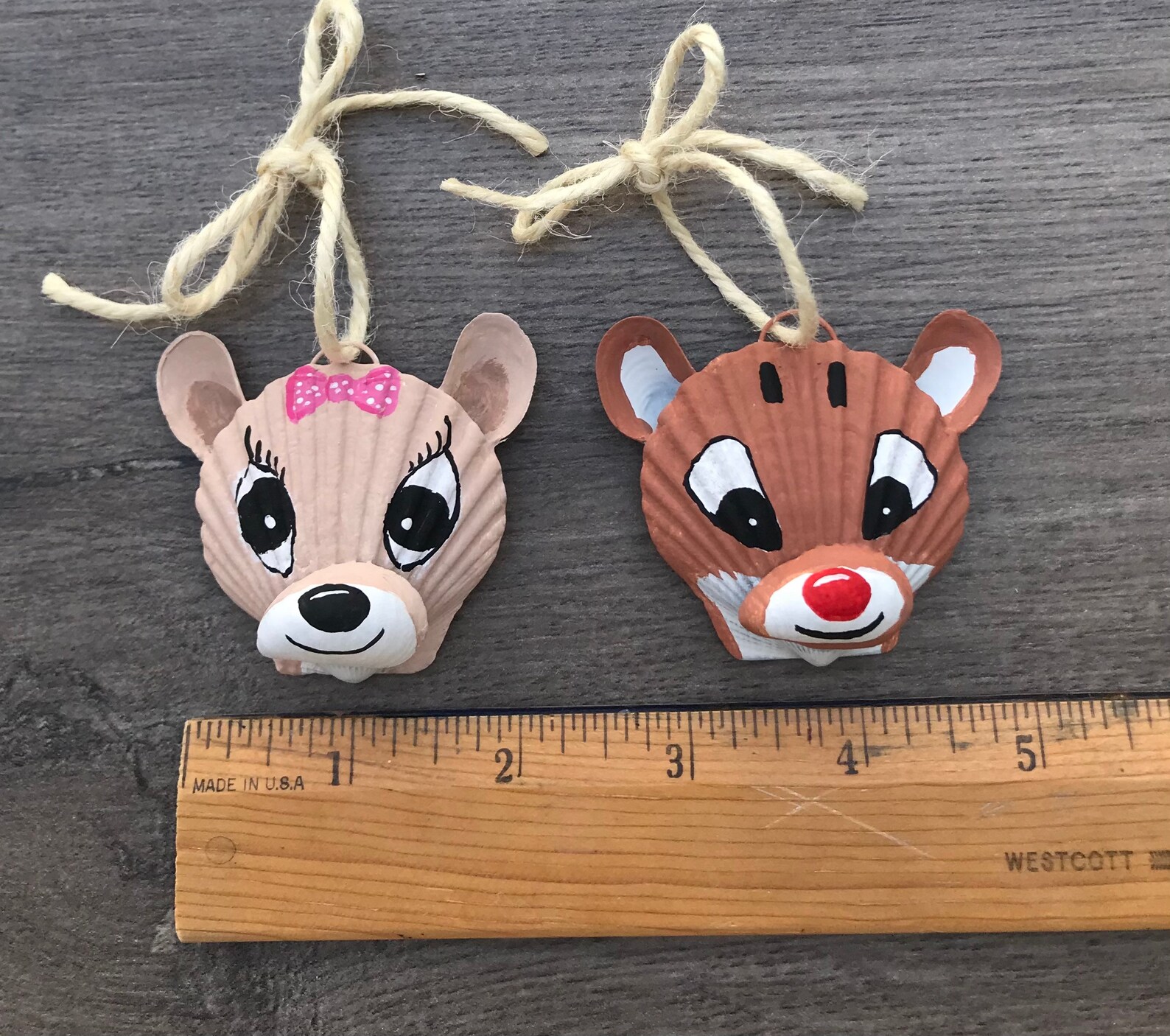 Seashell Rudolph the Red Nosed Reindeer and Clarice Ornaments ...