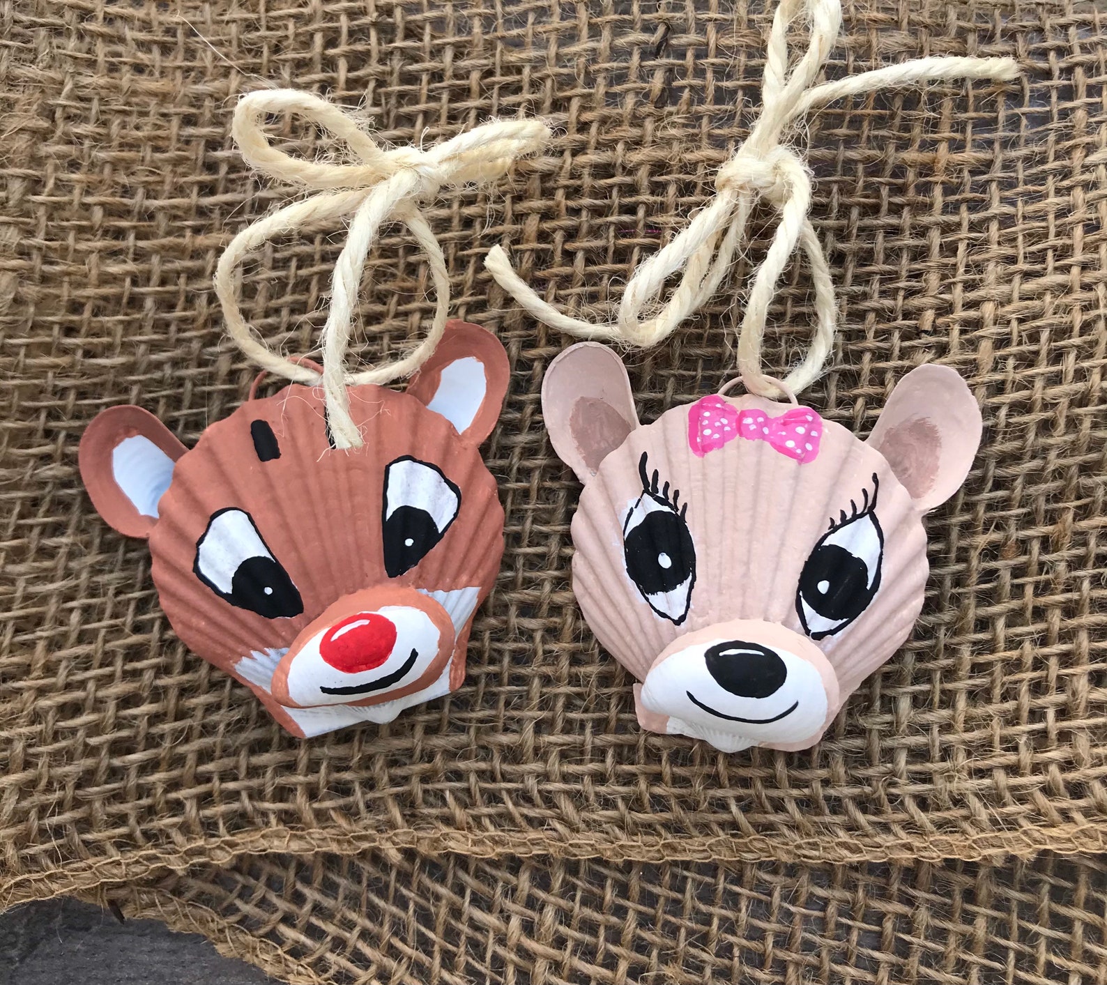 Seashell Rudolph the Red Nosed Reindeer and Clarice Ornaments ...