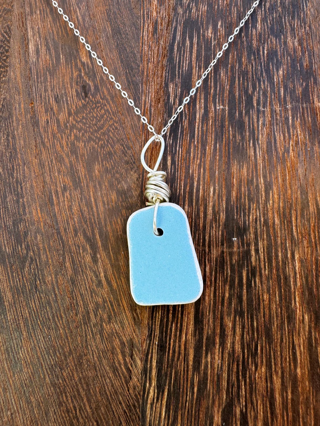 Baby Blue Ocean Tumbled Pottery Pendant - Etsy