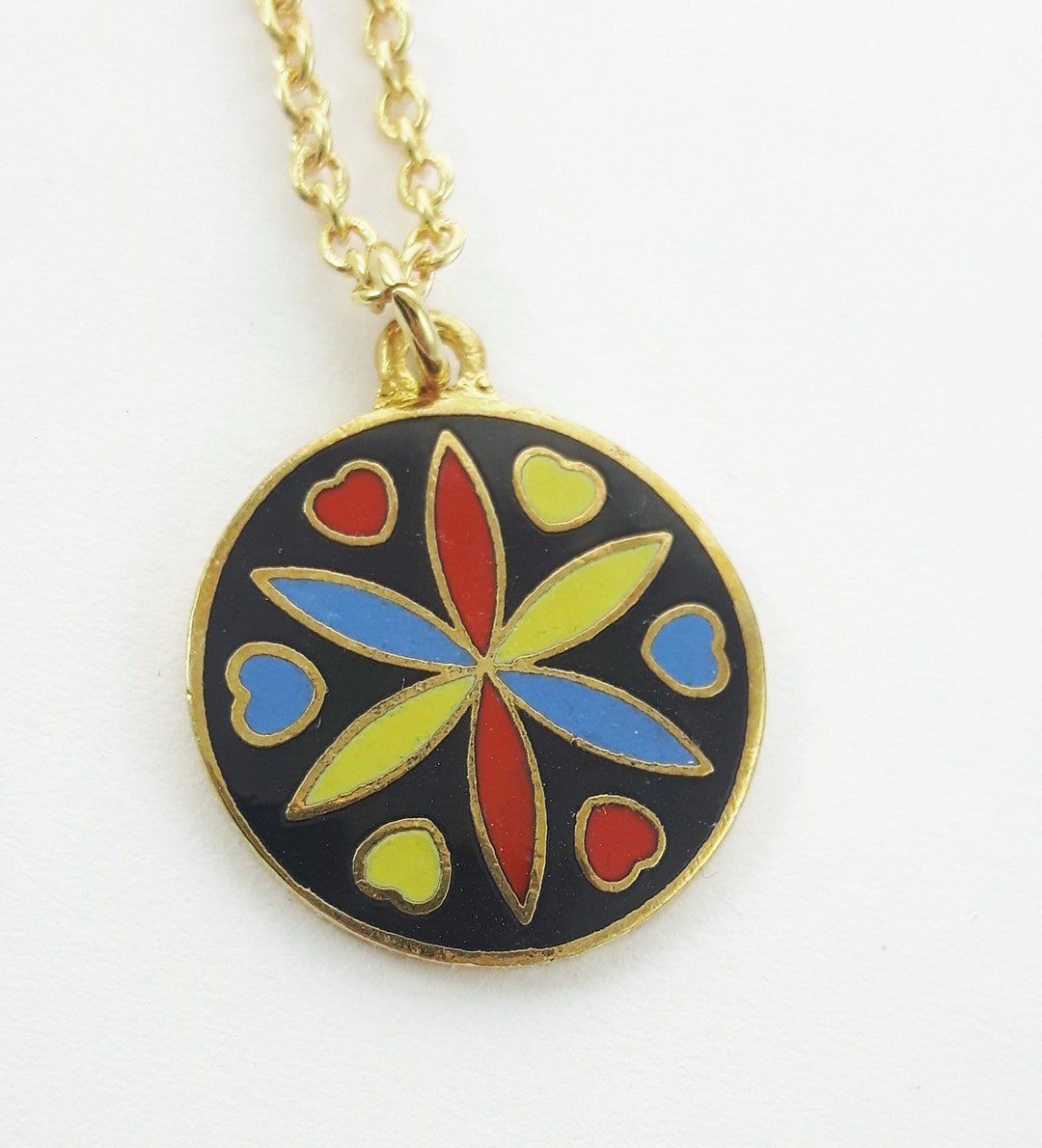 Love & Romance Charm Necklace in Gold Black Enamel Charm - Etsy