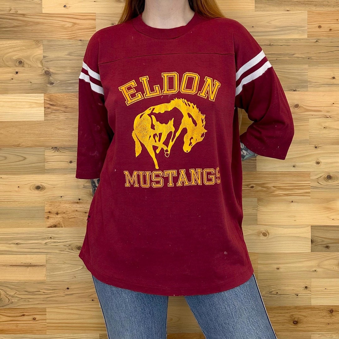 80's Vintage Eldon Mustangs Jersey Style Paint Spatter Tee Shirt T ...