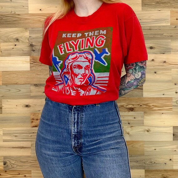 80's Vintage Keep Them Flying Pilot Tee Shirt T-Shirt - Gem
