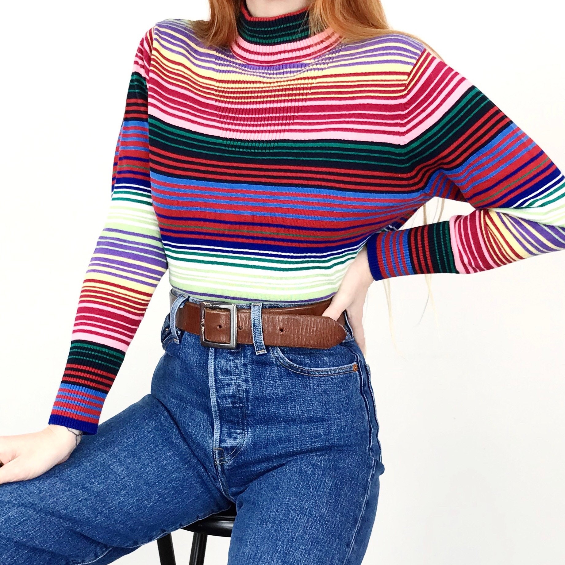 Rainbow Striped Knit Pullover