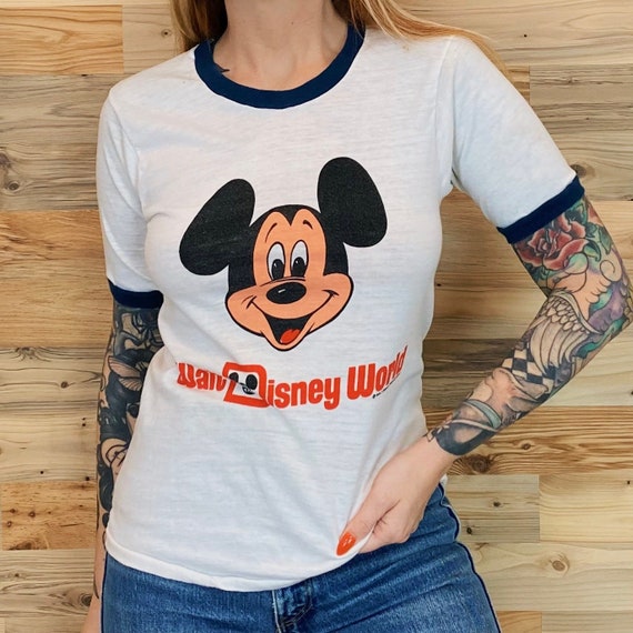 70's Walt Disney World Mickey Mouse Ringer Tee Shirt - Gem