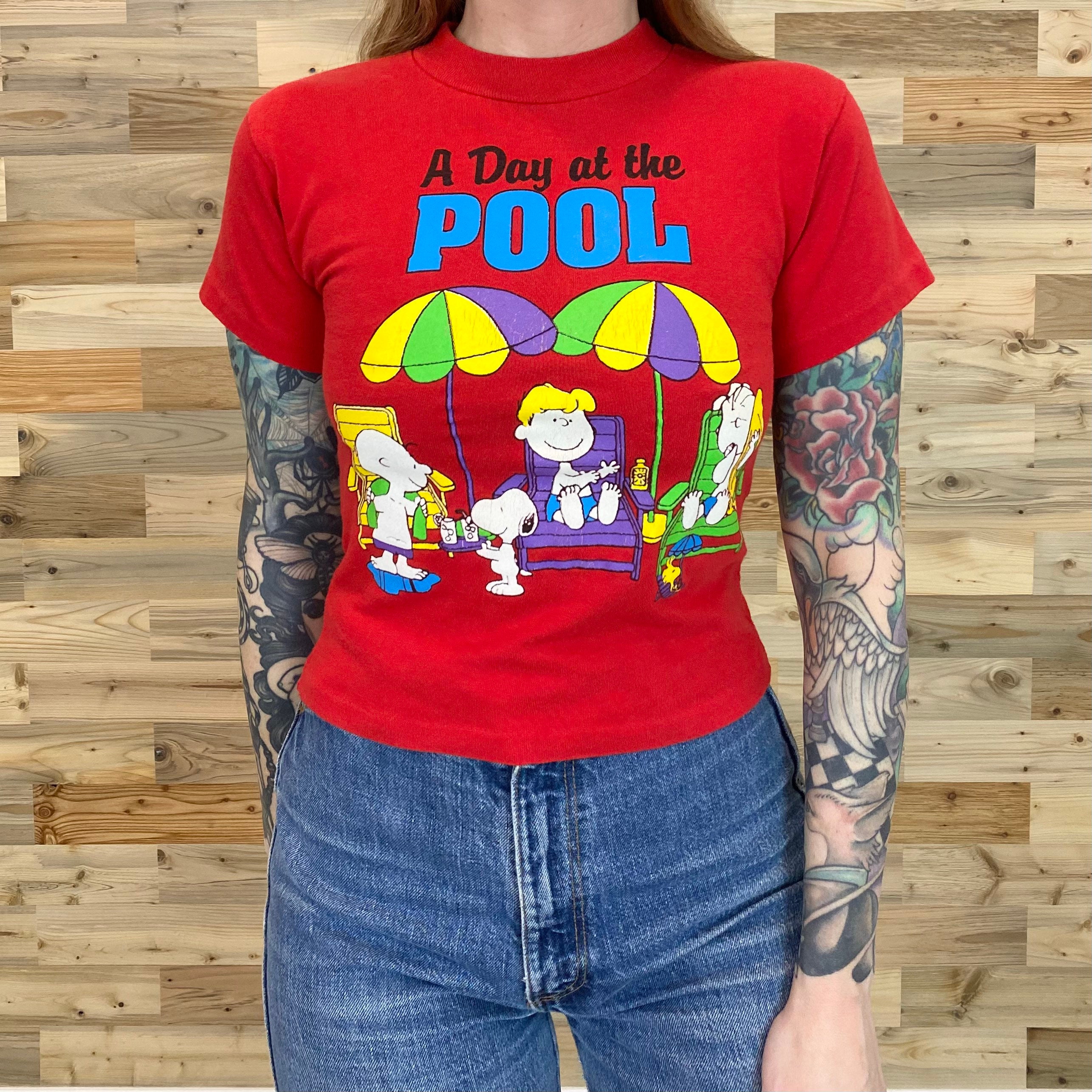 Vintage Snoopy Peanuts A Day At The Pool Baby Tee Shirt T-Shirt