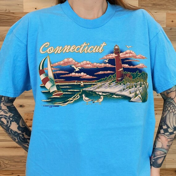 90's Connecticut Harbor Lighthouse Tee Shirt - Gem