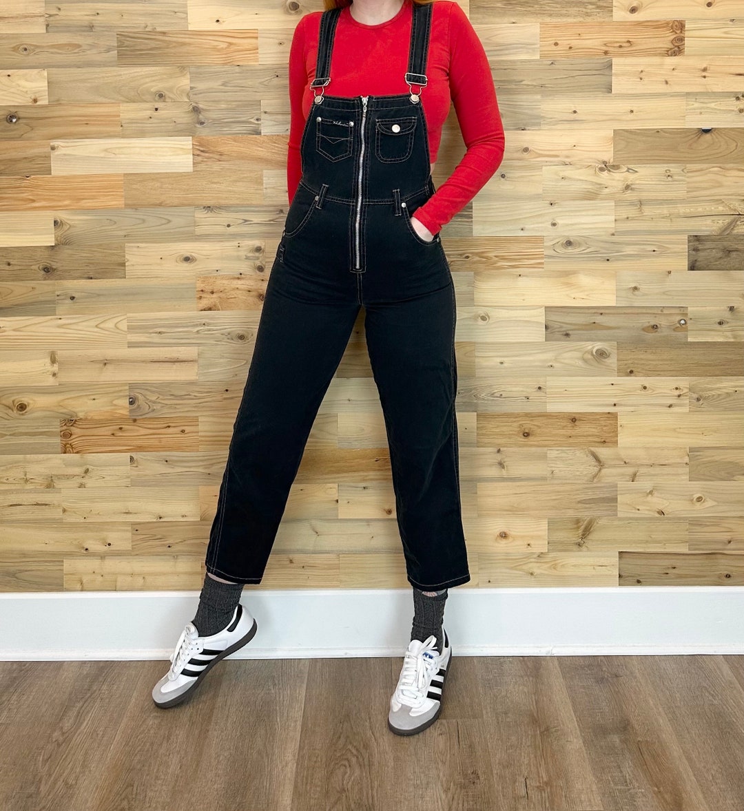 Y2K Vintage Zip up Black Overalls / Size XXS Petite - Etsy