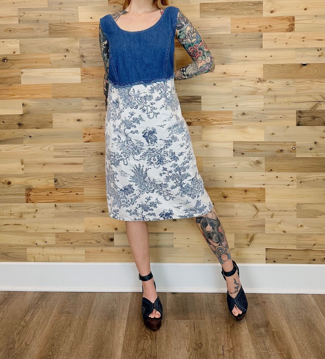 Vintage Novelty Toile Print Denim Dress - Etsy