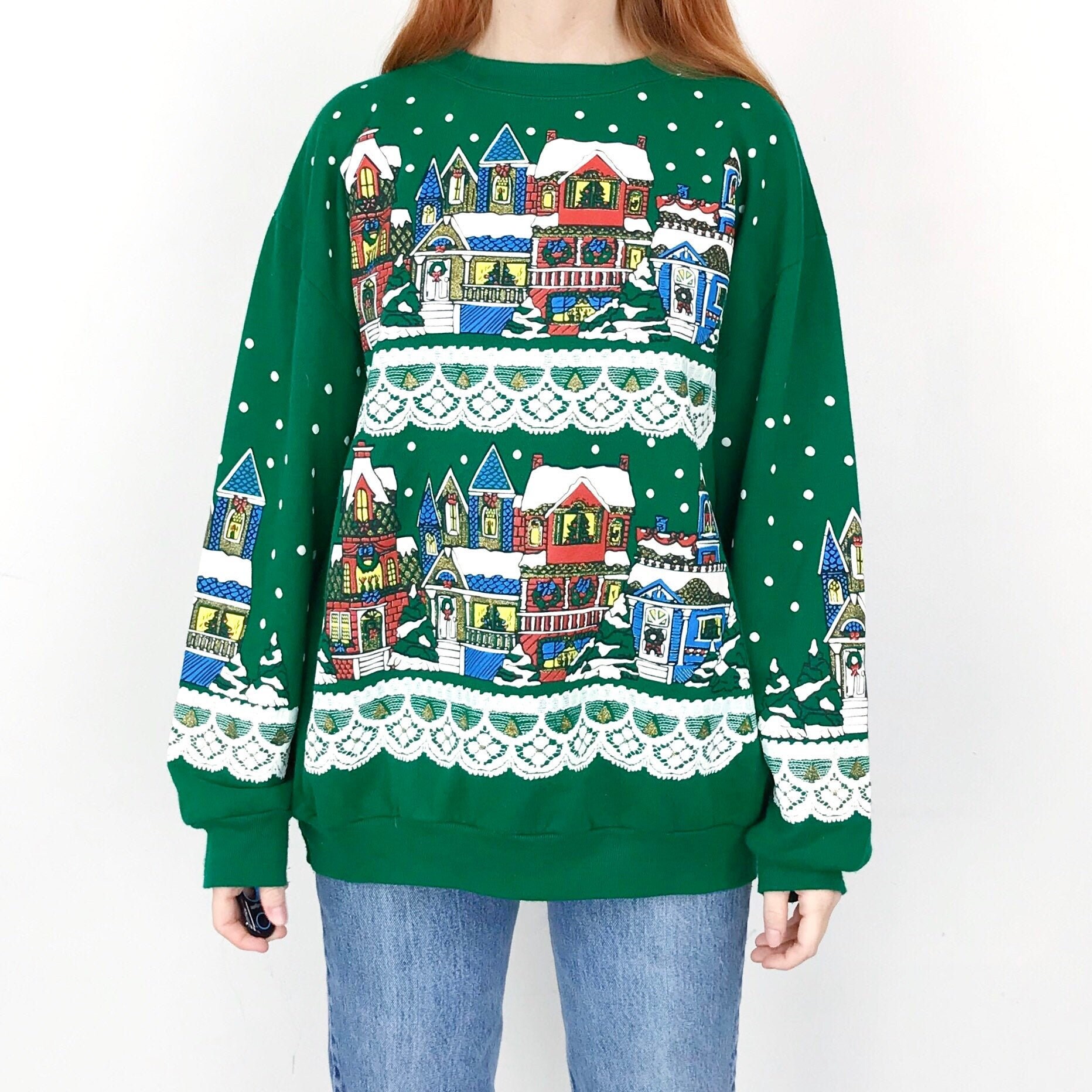 Vintage Snow Holiday Homes Christmas Sweater
