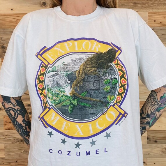Vintage Cozumel Mexico Iguana Travel Tee Shirt Gem