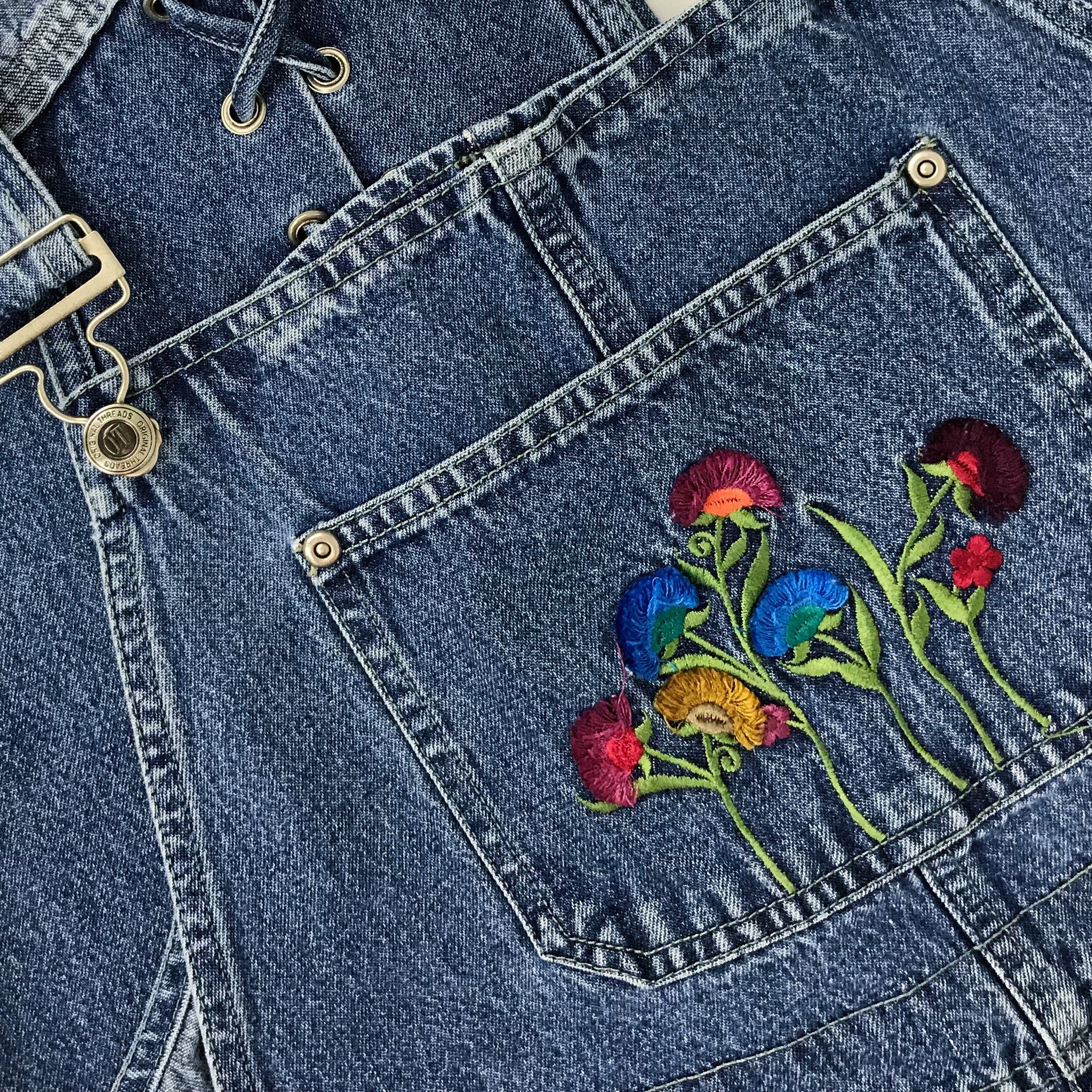 Embroidered Denim Dungarees Overalls