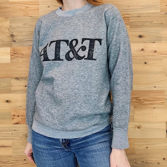 80's Vintage AT&T Worn In Heather Grey Raglan Pullove… - Gem