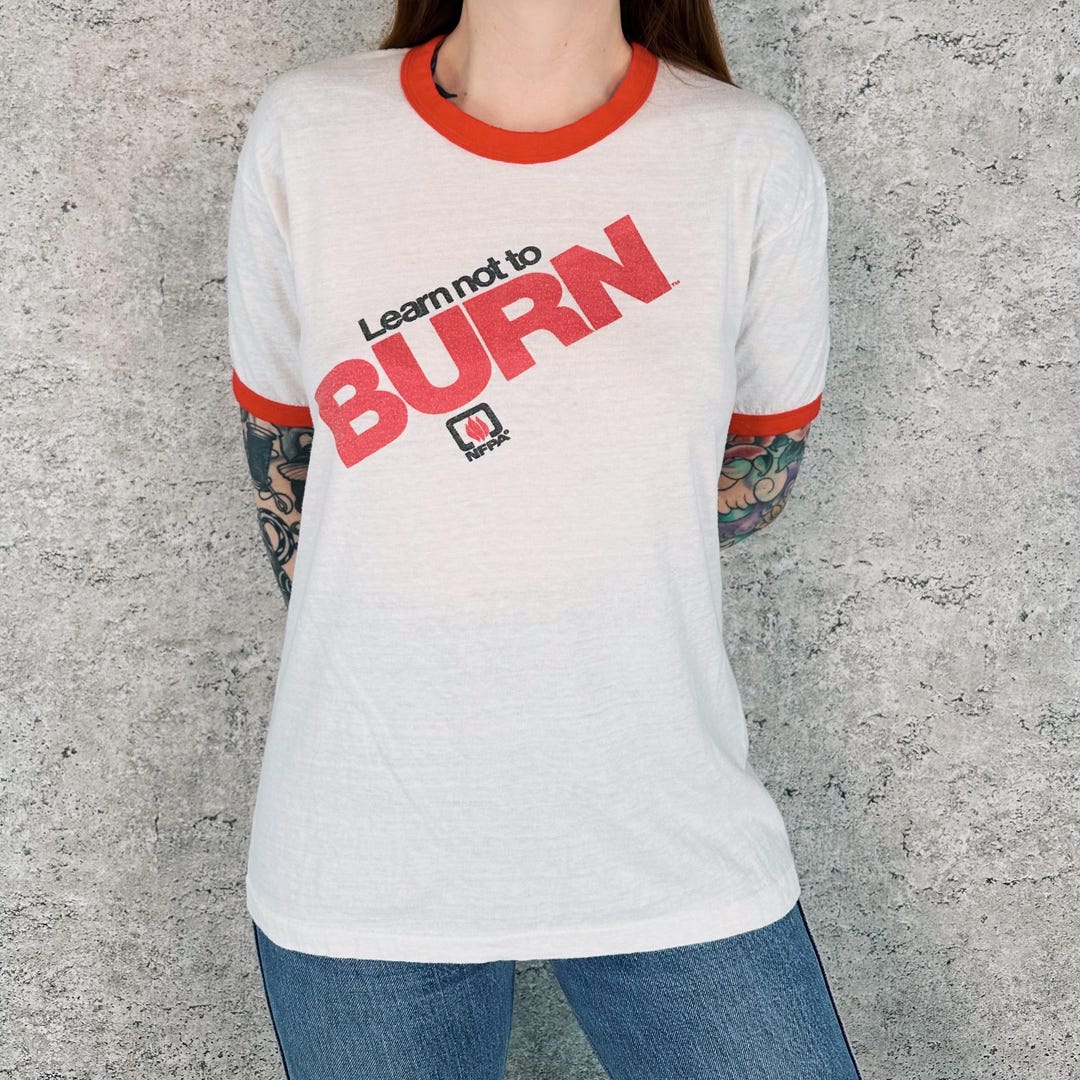 1970's Vintage Learn Not to Burn NFPA 70's Ringer Tee Shirt T-shirt - Etsy