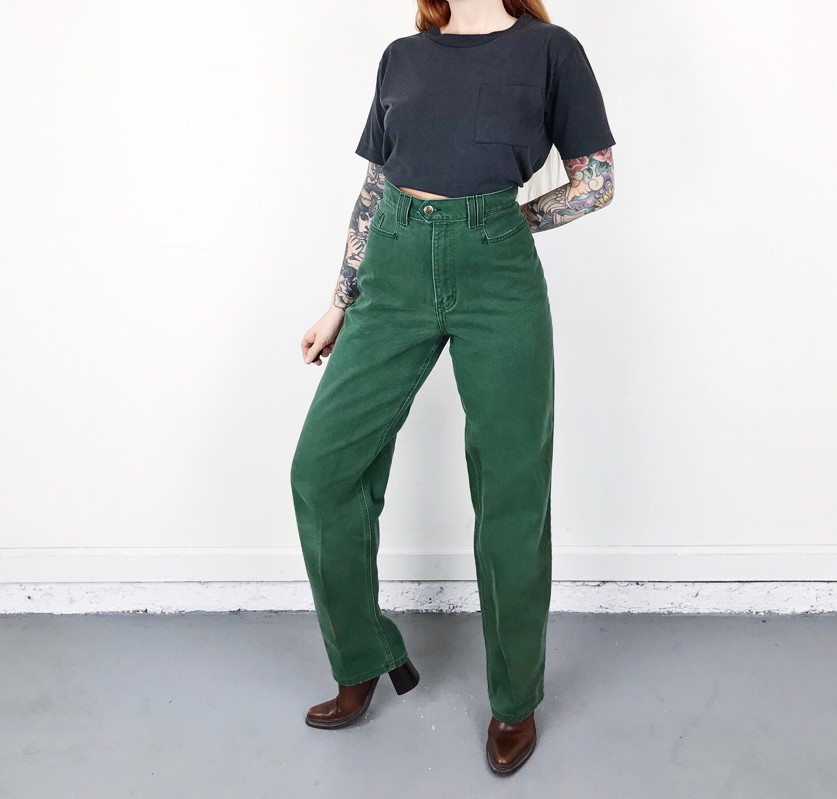 Vintage Zena Relaxed Green Jeans / Size 28 29