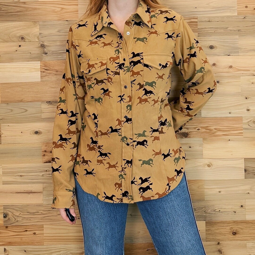 90's Western Vintage Wild Horses Pearl Snap Rodeo Shirt - Etsy