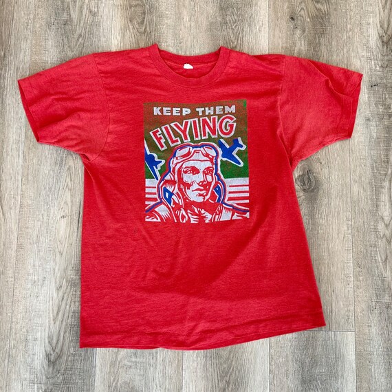 80's Vintage Keep Them Flying Pilot Tee Shirt T-Shirt - Gem