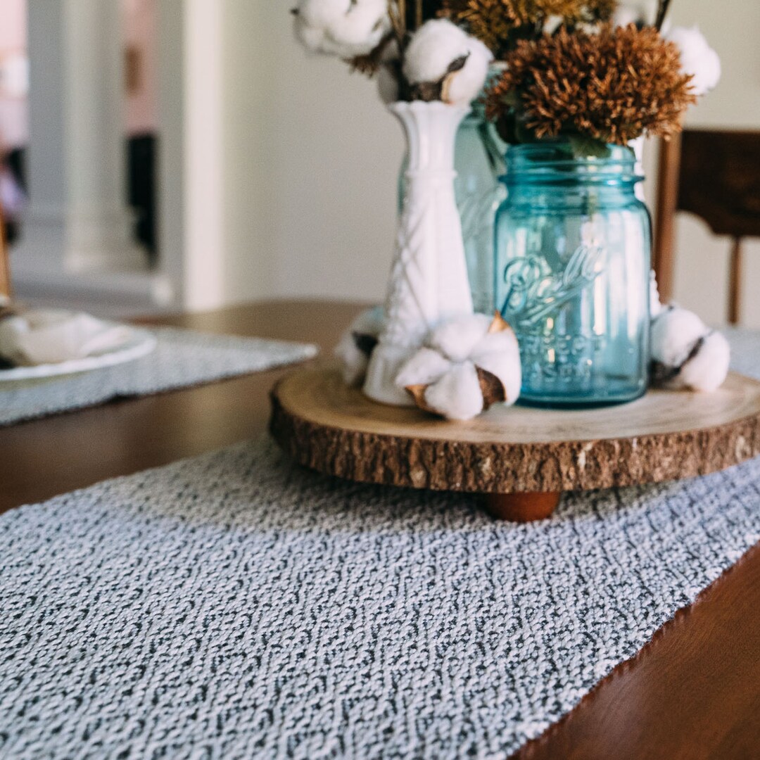 Hand Woven Gray Table Runner, Boho , Modern Woven Runner, Farmhouse ...