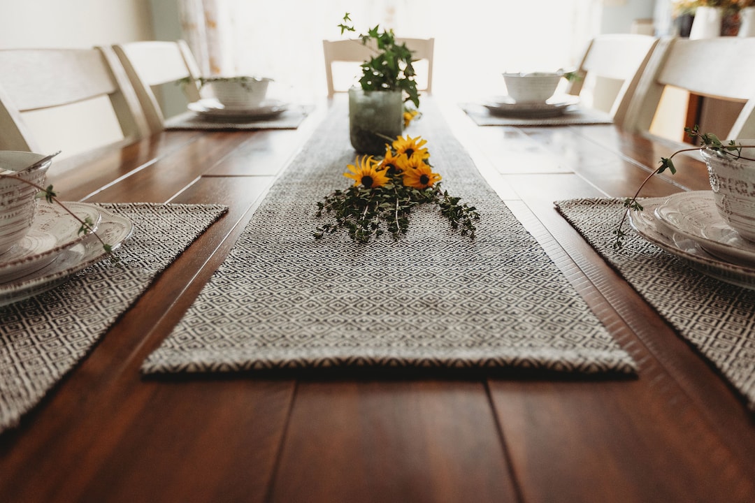 Handwoven Table Runner-dining Table Set-modern Farmhouse Runner, Black ...