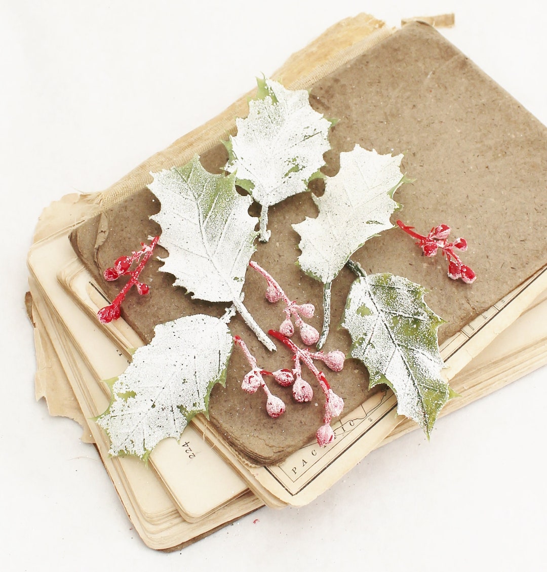 Frosted Holly Leaves | Artificial Berries | Snowy Leaf Filler | DIY ...