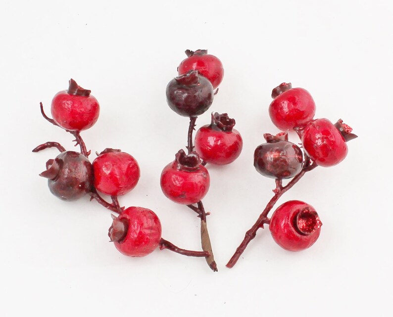 Red Rose Hips Sprays Red Berries Christmas Pick Winter | Etsy