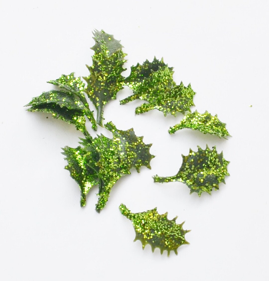 Glitter Green Holly Leaves | Mini Holly Leaf | Artificial Holly ...