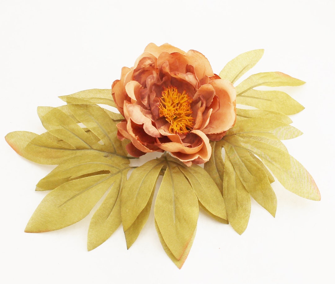 Rust Peony & Leaves Mixed Flowers Faux Peony Artificial Leaves DIY ...