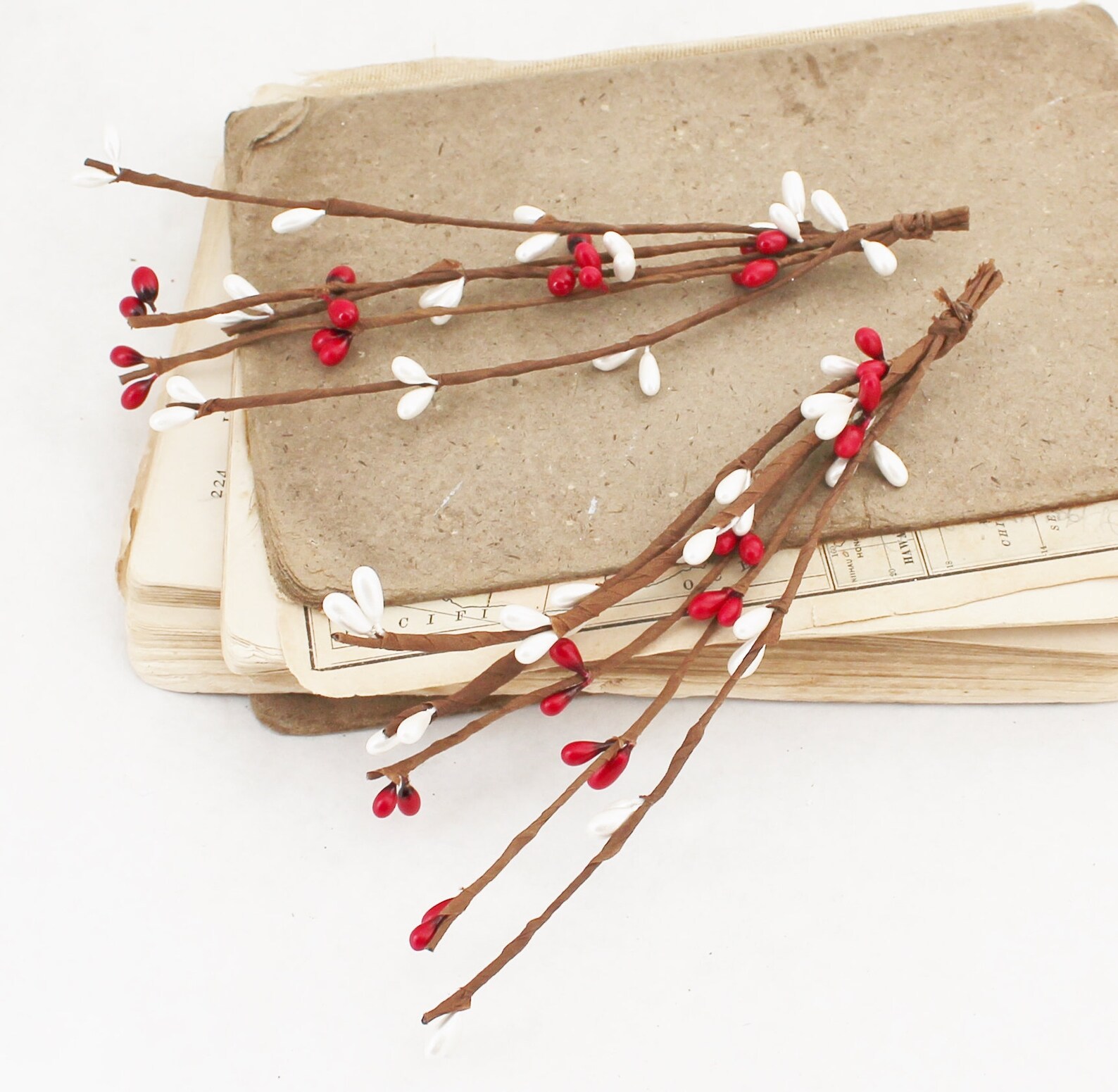 TWO Red & White Pip Berry Sprays | Pip Berries | Berry Pick | Millinery ...