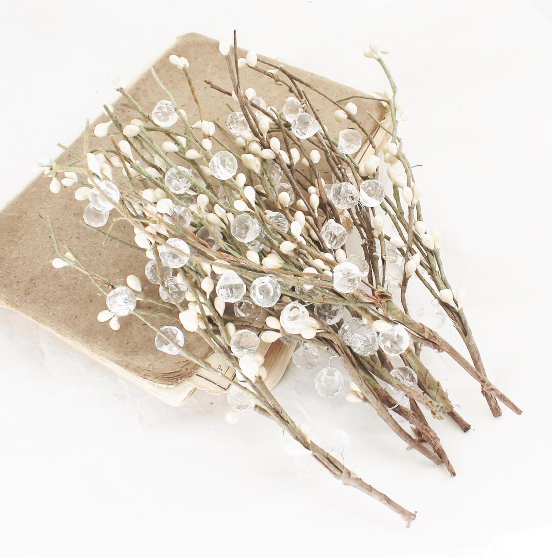 2 Vintage White Pip Berry Sprays Artificial Berries Fake Berry Filler ...