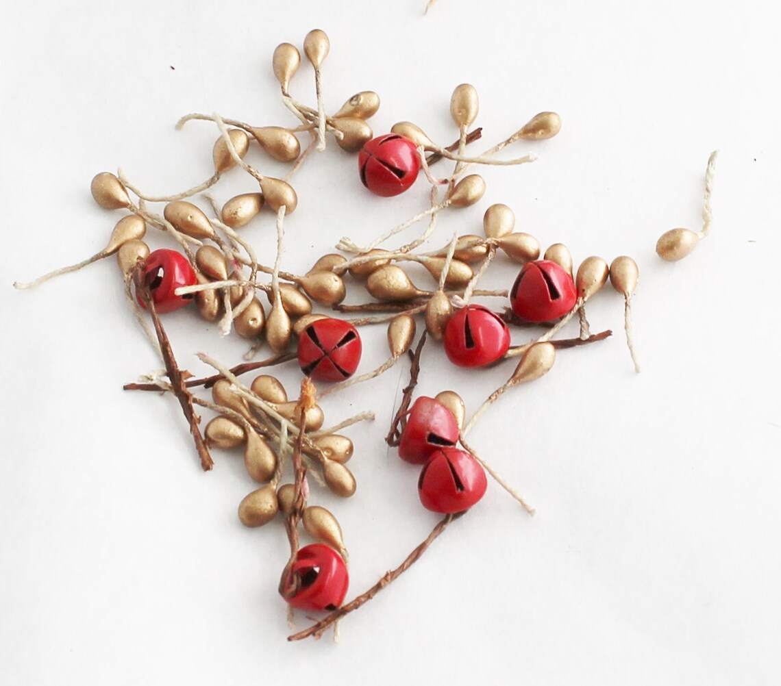 Gold Pip Berries Red Jingle Bells Single Pip Berry | Etsy