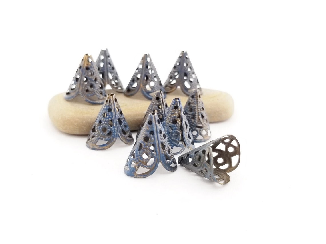 TWO Blue Bead Caps Filigree Bead Cones DIY Earring Caps | Etsy