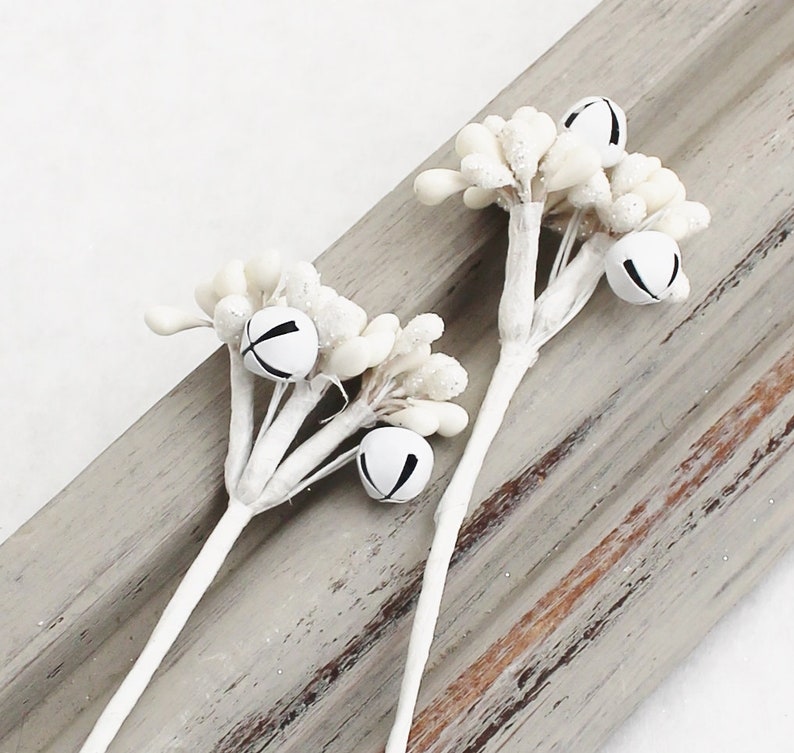 TWO White Pip Berry & Bell Picks | Pip Berries | DIY Christmas Picks ...