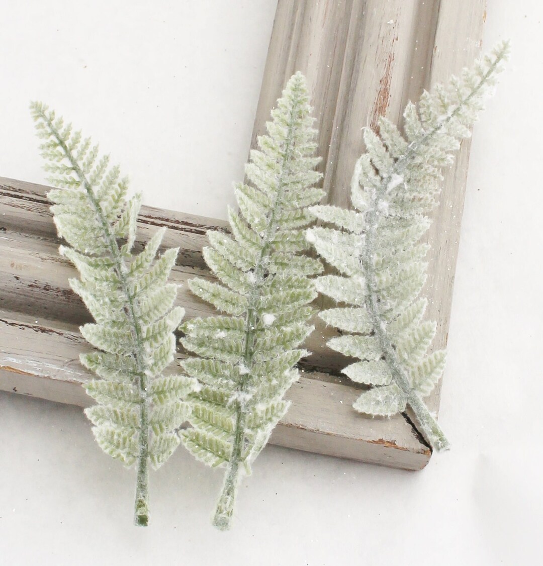 3 Frosted Fern Leaves | Winter Greenery Artificial Fern | DIY Christmas ...