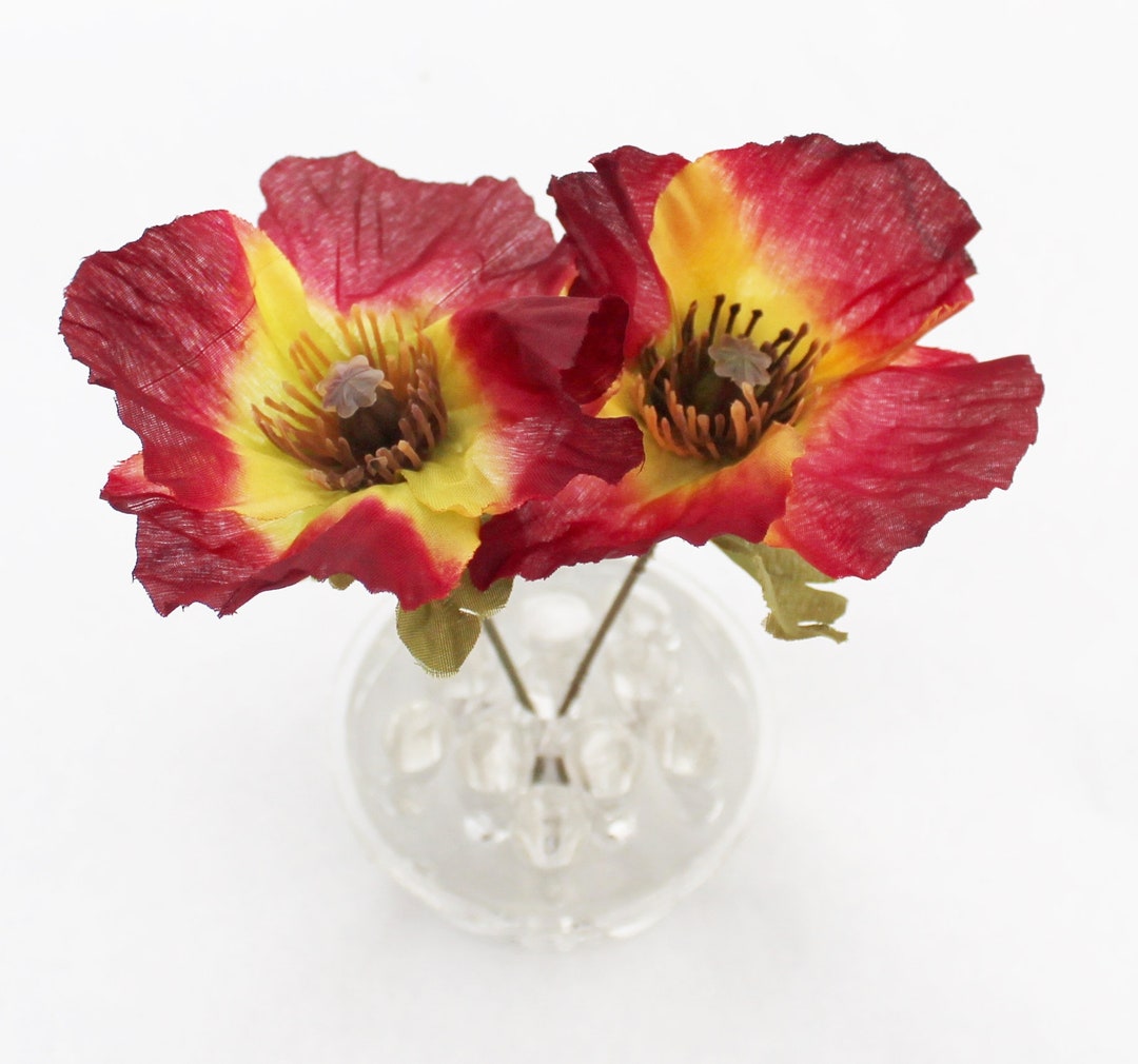 TWO BARGAIN Red Poppy Stems Artificial Poppy Millinery - Etsy