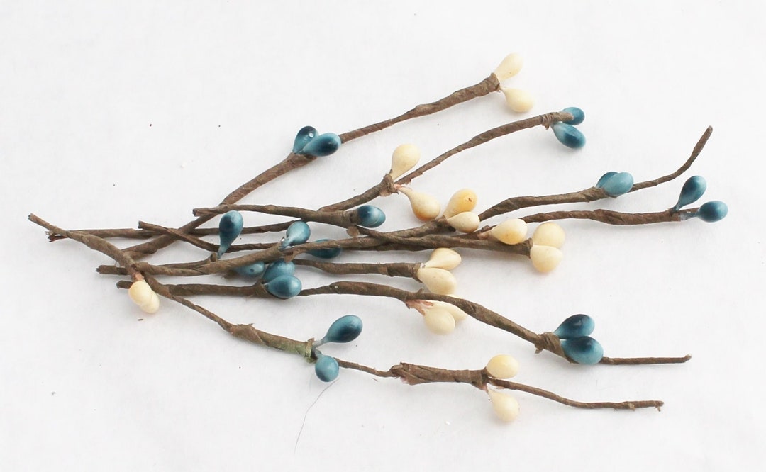 5 Single Blue & Beige Cream Pip Berry Picks Floral Supplies Artificial ...
