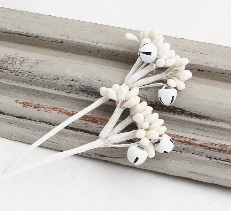 TWO White Pip Berry & Bell Picks | Pip Berries | DIY Christmas Picks ...