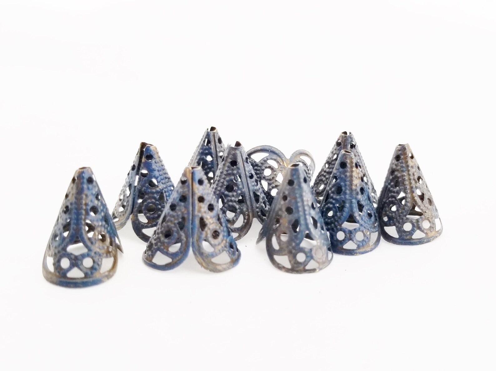 TWO Blue Bead Caps Filigree Bead Cones DIY Earring Caps | Etsy