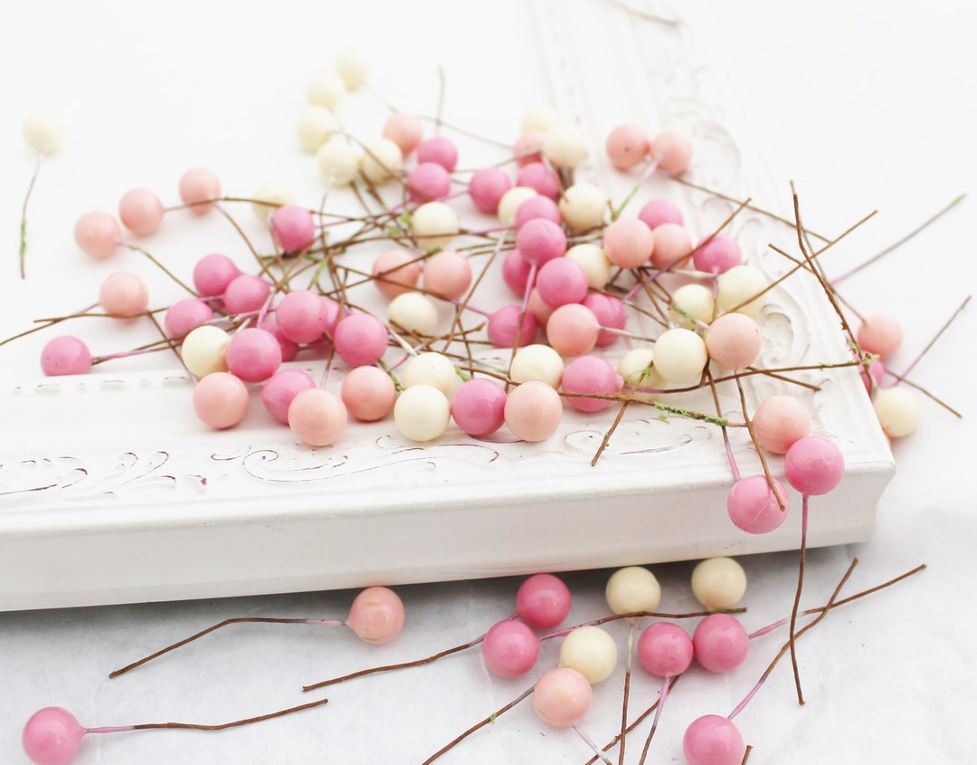 Pink and Cream Berry Picks Set of 10 | Spring Berries for Crafts | Pink ...