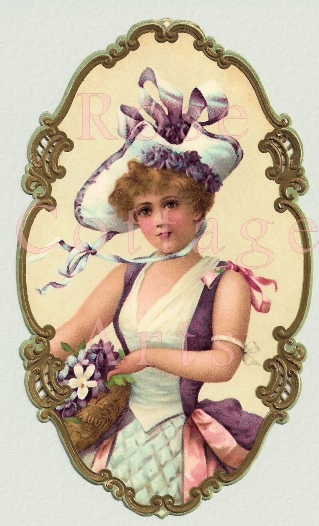 Printable Digital Download 'lady With Violets' Antique Die Cut ...
