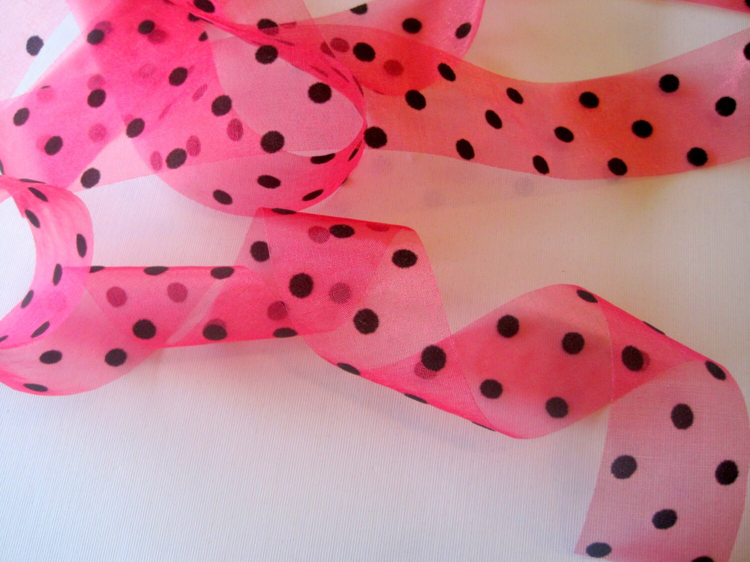 Sheer Velvet Dots Ribbon 1 1/2 inch wide Fuchsia / Black 1 | Etsy