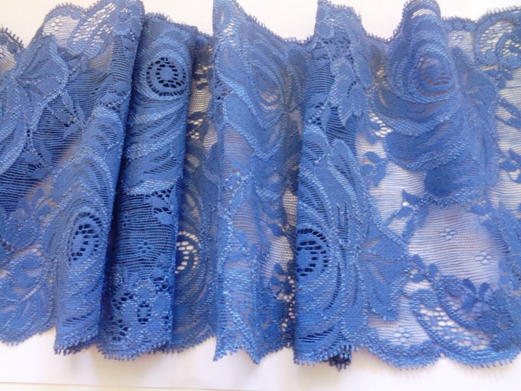 Blue Rose Extra Wide Stretch Lace Blue 6 3/4 inch | Etsy