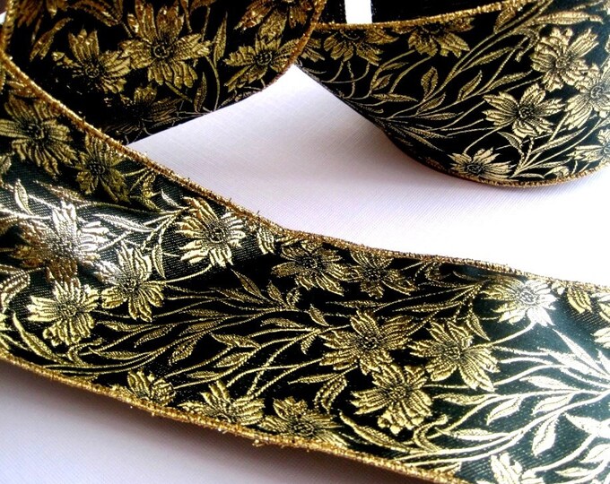 Wired Glitter Floral Ribbon Green / Gold 2 1/2 Inch Wide 1 - Etsy