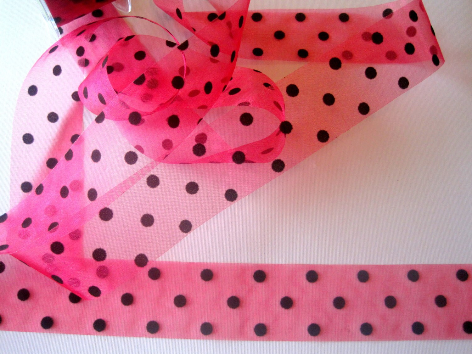 Sheer Velvet Dots Ribbon 1 1/2 inch wide Fuchsia / Black 1 | Etsy