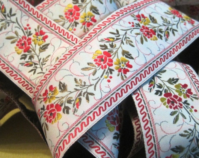 Embroidered Ribbon Ivory / Raspberry Floral 1 1/2 Inch Wide - Etsy