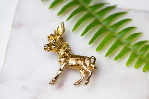 Rare Vintage CINER signed gold donkey pin with gemsto… - Gem