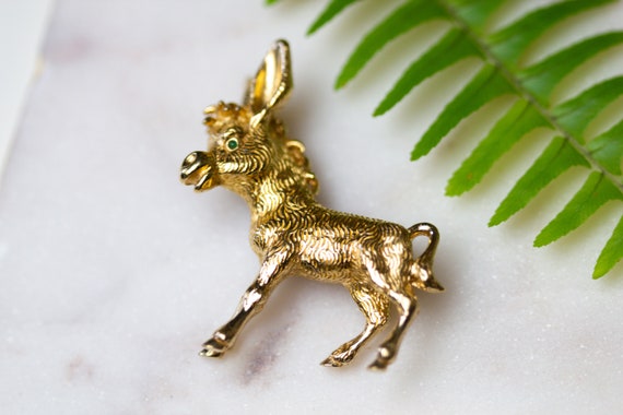 Rare Vintage CINER signed gold donkey pin with gemsto… - Gem