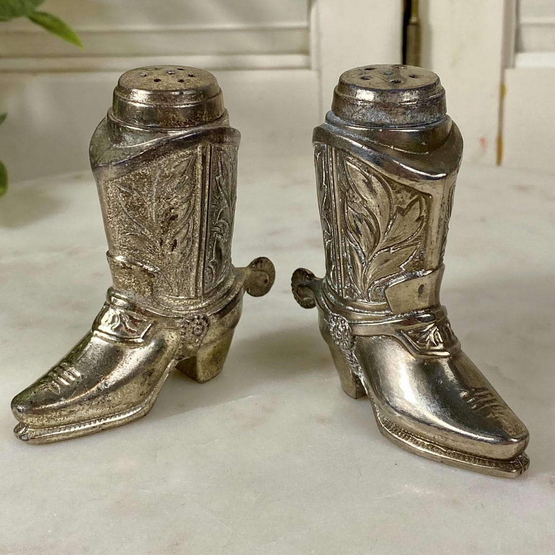 Vintage Cowboy Boot Salt and Pepper Shakers Silver Tone Western Decor ...