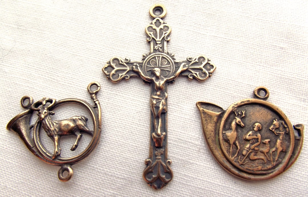 St. Hubert Patron Saint Hunters Conversion Deer Buck Stag Rosary Medal ...